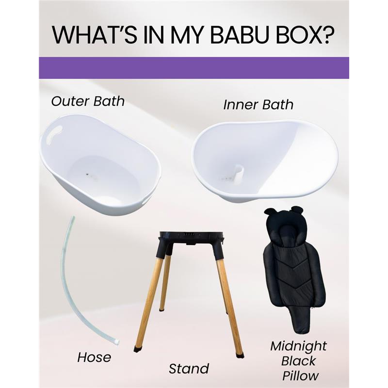 Babu Bath - Luxury Baby Bathtub with Wooden Stand, White