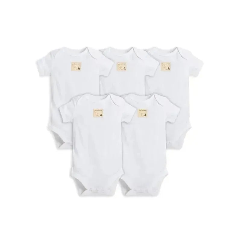 Burt's Bees - Essential Short Sleeve Bodysuit 5 Pack, Cloud | MacroBaby