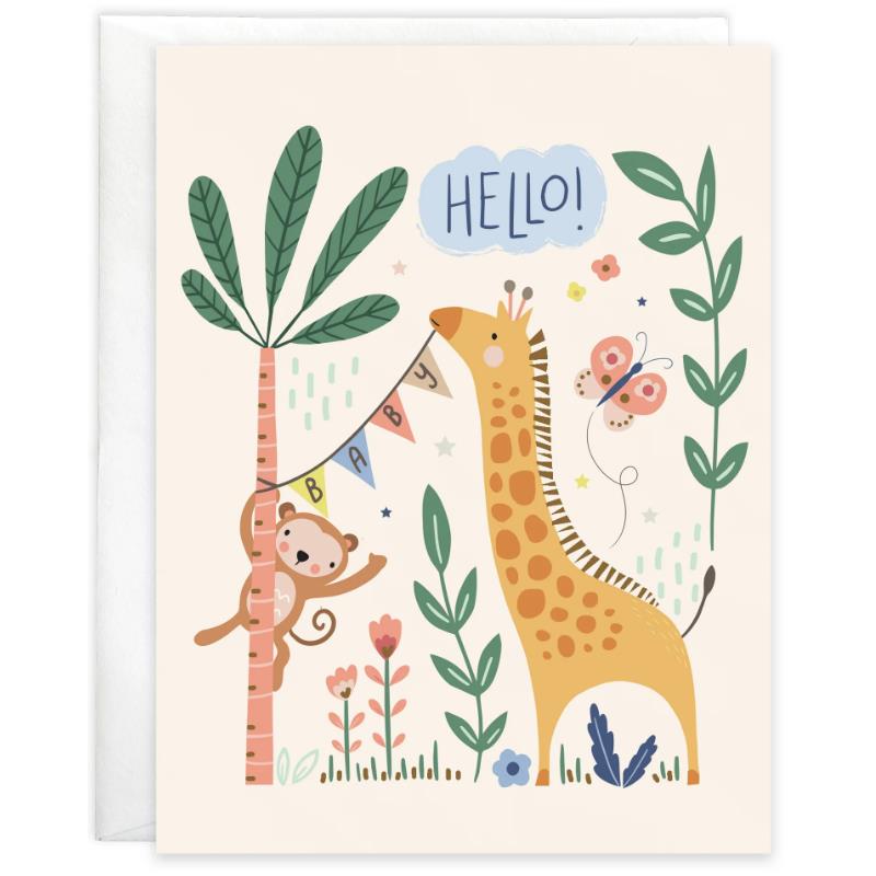 Gina B Designs - Baby Greeting Card Giraffe And Monkey