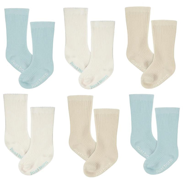 Just Born - 6Pk Rolled Cuff Ribbed Socks Baby Boy Blue | MacroBaby