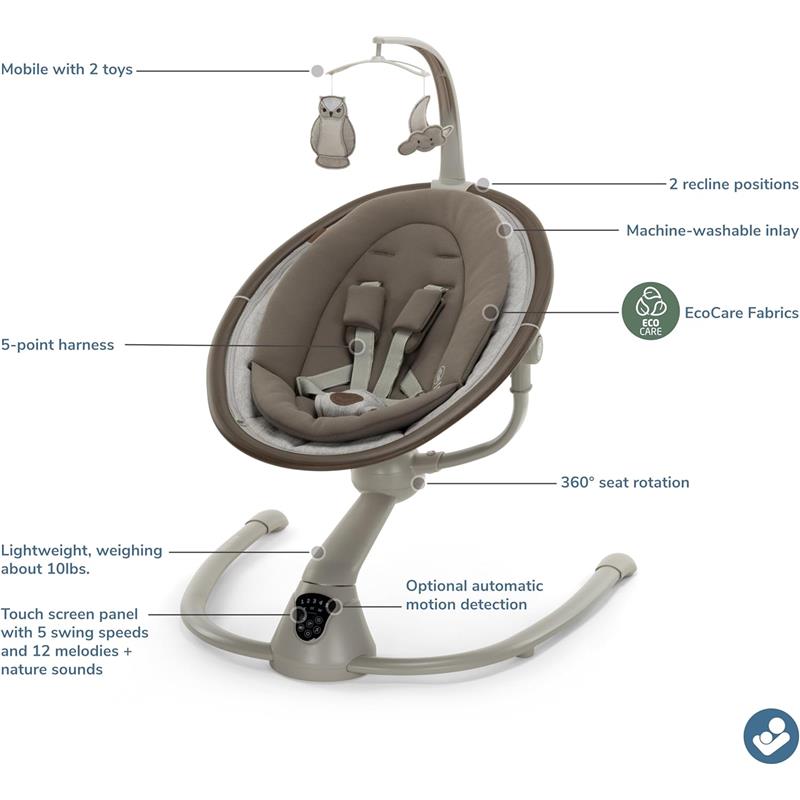 Maxi-Cosi - Cassia Smart Baby Swing for Infants, Truffle