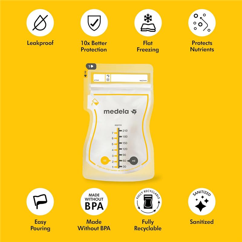 Medela - Easy Pour Breastmilk Storage Bags 100 Count 7oz/210ml Disposa