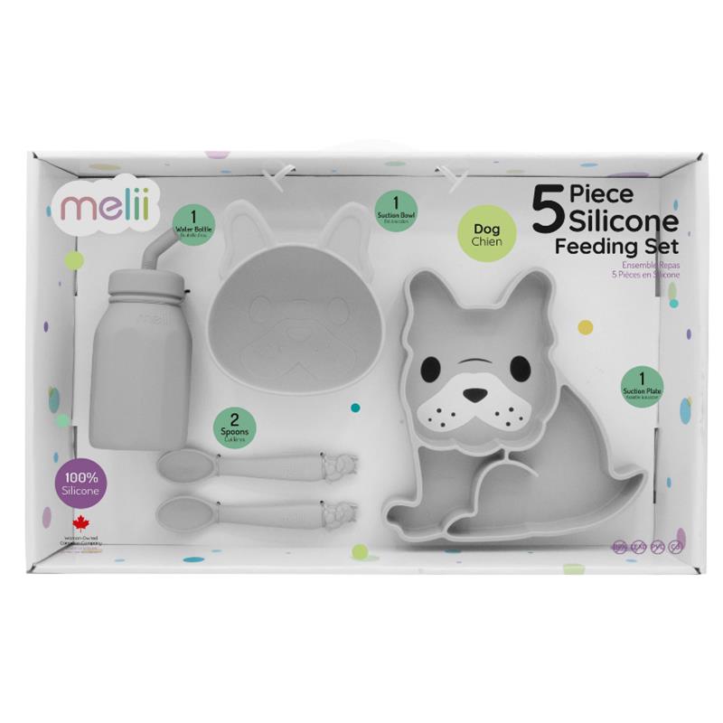 Melii - 5Pk Silicone Set, Suction Plate, Bowl, Bottle & 2 Spoons, Bull