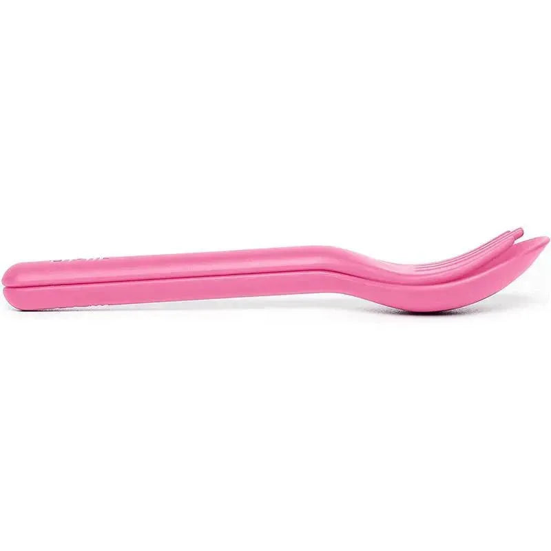 OmieBox - 2Pk Plastic Reusable Fork & Spoon Silverware, Bubble Pink