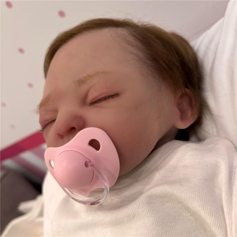 Reborn Baby Doll - Animatronic Model Silicone Baby Reborn Girl, Closed Eyes, Rooted Hair | MacroBaby