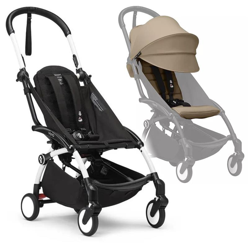 Stokke - Yoyo³ Stroller Bundle, Black And White & Toffee 6+ Color Pack