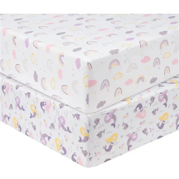 Trend Lab - 2 Pk Microfiber Fitted Crib Sheets, Rainbow/Mermaid | MacroBaby